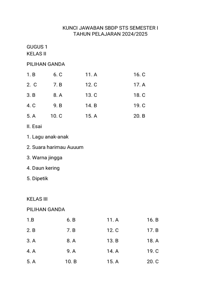 Kunci Jawaban SBDP STS G 1 | PDF