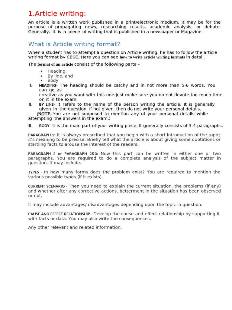 Article Writing Class 12th | PDF