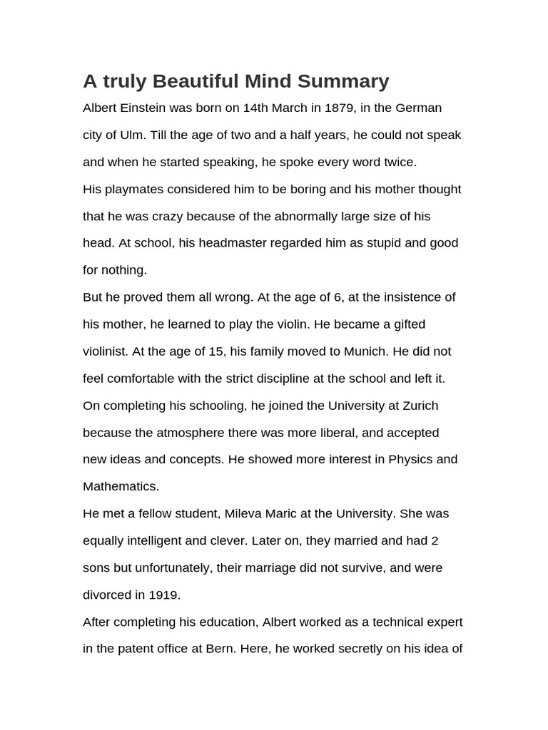 A Truly Beautiful Mind Summary | PDF