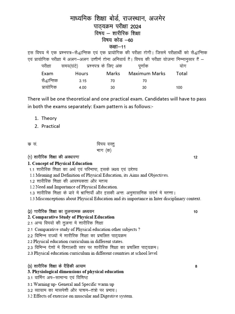 rajasthan-board-class-11-physical-education-2023-24-syllabus | PDF