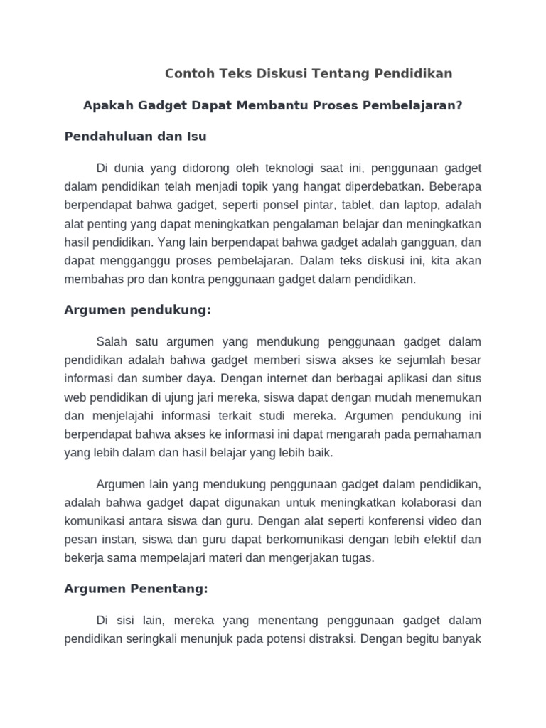 Contoh Teks Diskusi Tentang Pendidikan | PDF
