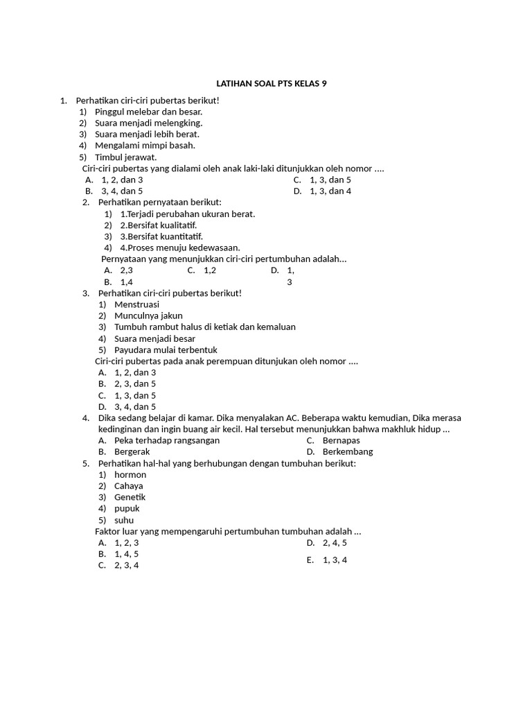 Soal PTS Kelas 9 | PDF