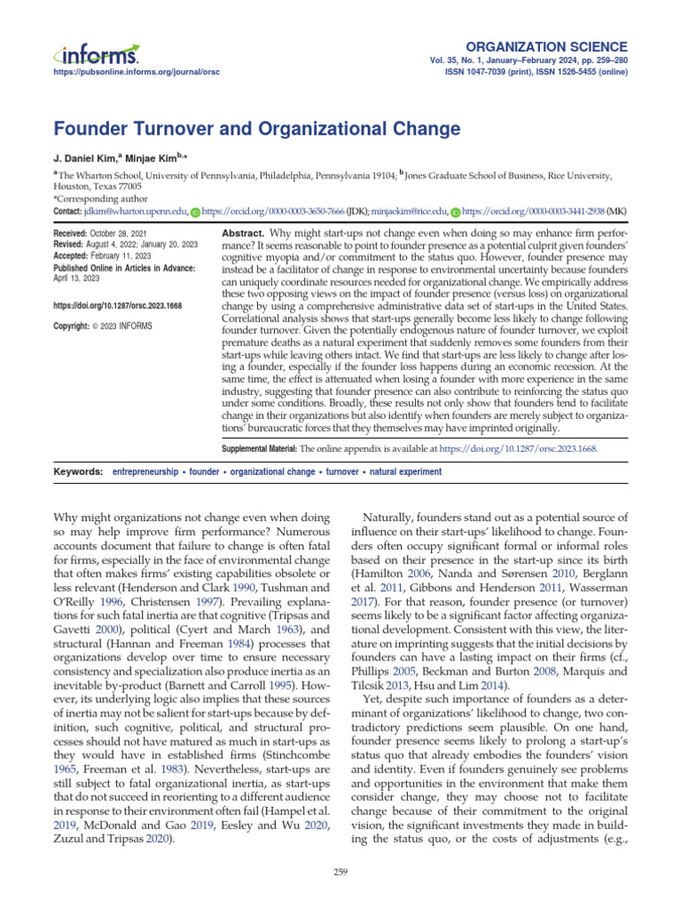 OS_2023_Founder Turnover and Organizational Change | PDF