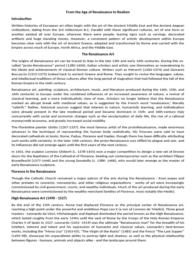 From the Age of Renaissance to Realism | PDF