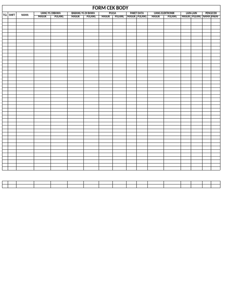 Form Cek Body | PDF