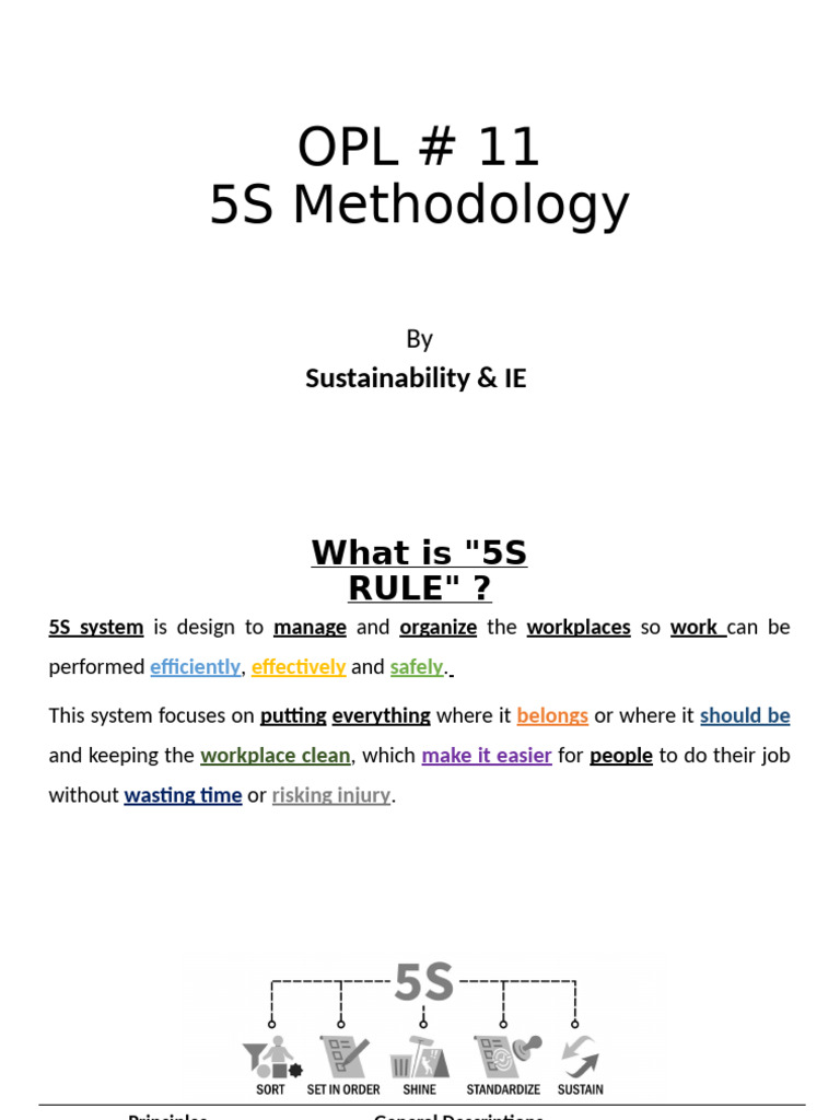 OPL # 11 5S Methodology: Sustainability & IE | PDF