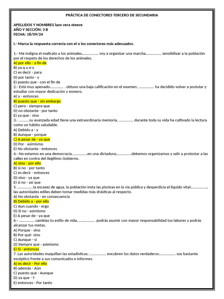 PRÁCTICA DE CONECTORES Terminado | PDF