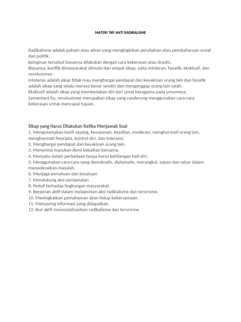 Materi TKP Anti Radikalisme | PDF