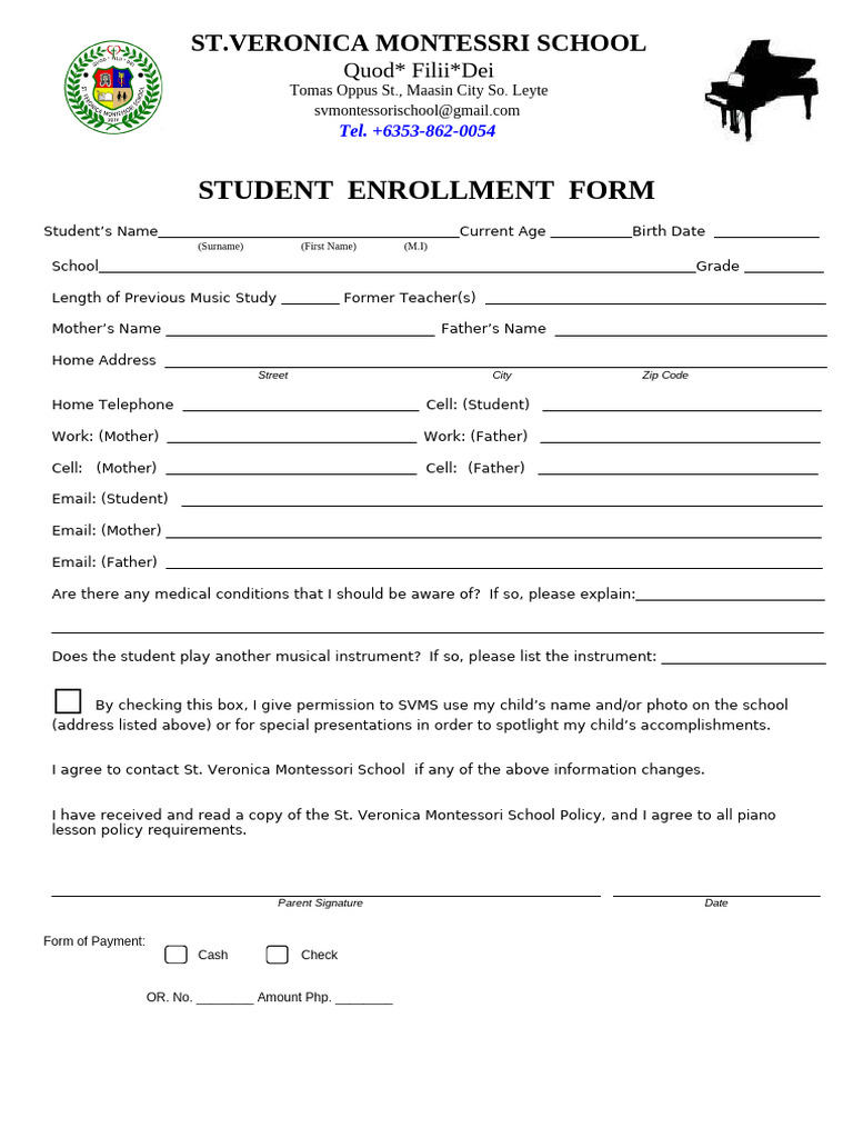 Piano Enrollment Form A4 | PDF