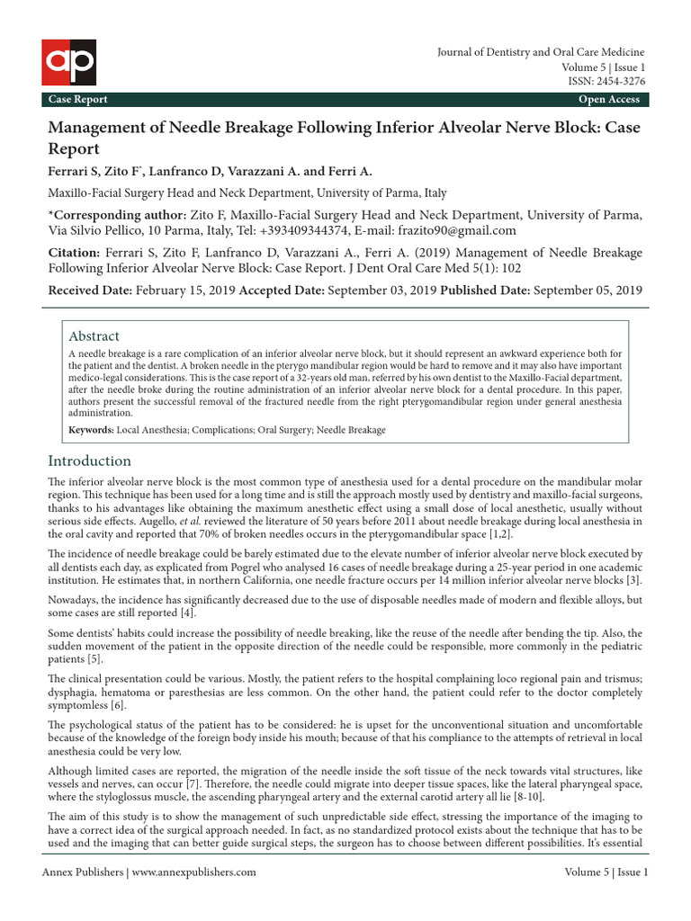 5102 Management of Needle Breakage Following Inferior Alveolar Nerve ...