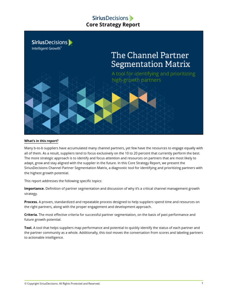 Siriusdecisions Core Strategy Report The Channel Partner Segmentation ...