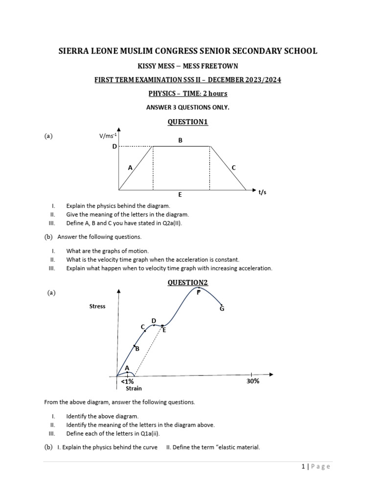 Physics First Term Exams SSS2 2023 | PDF | Acceleration | Velocity