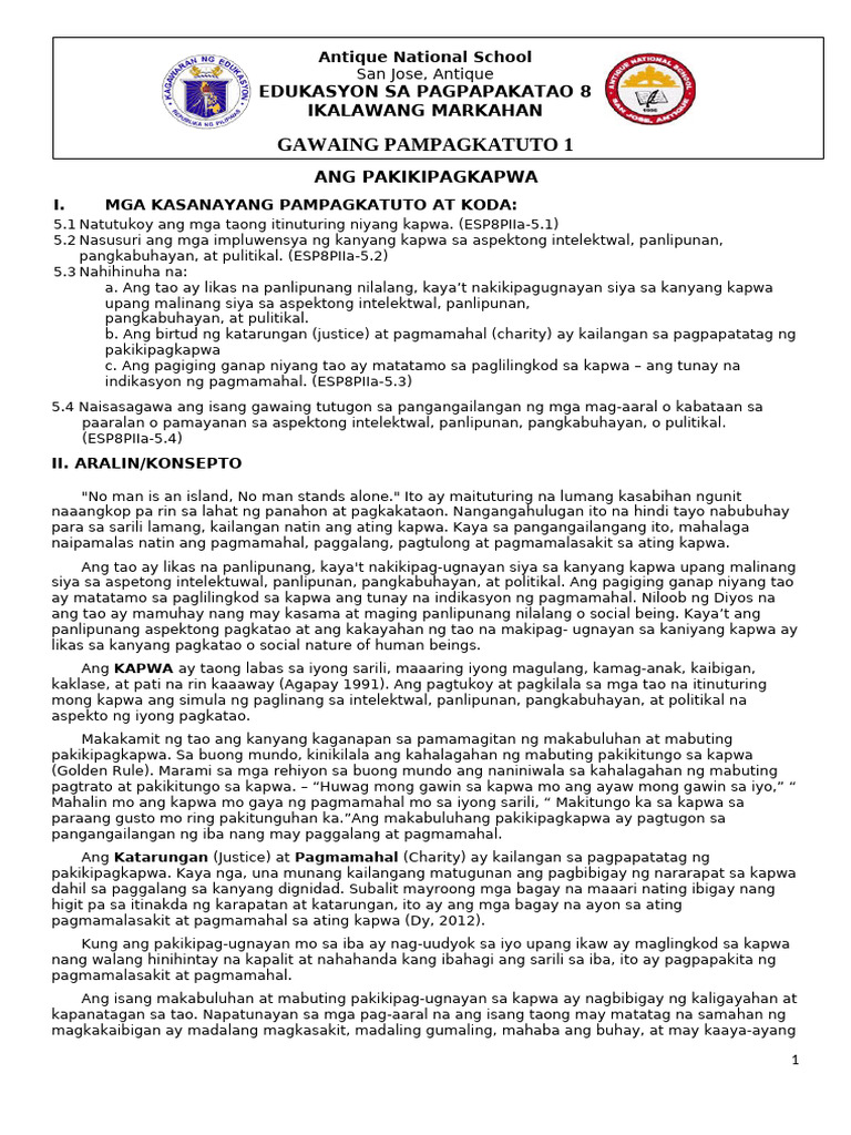 EsP LAS Grade 8 Quarter 2 | PDF