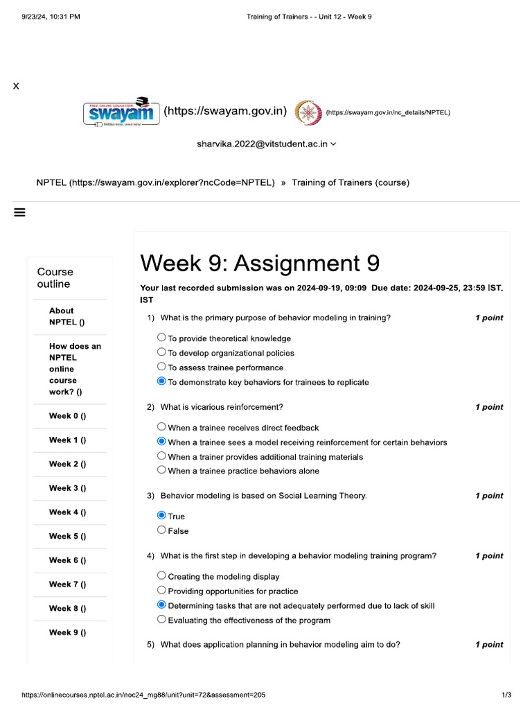Week 9 Answers of NPTL Exam | PDF