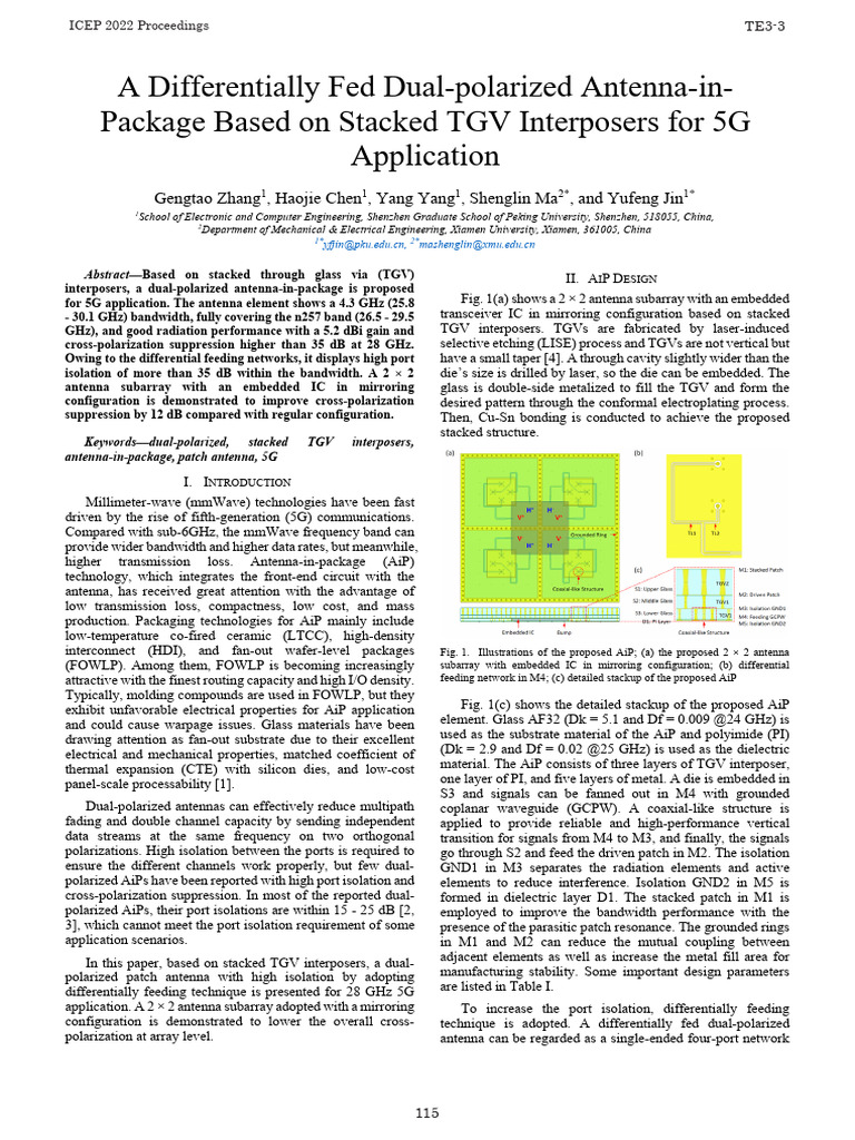 A Differentially Fed Dual-Polarized Antenna-in-Package Based On Stacked TGV Interposers For 5G ...