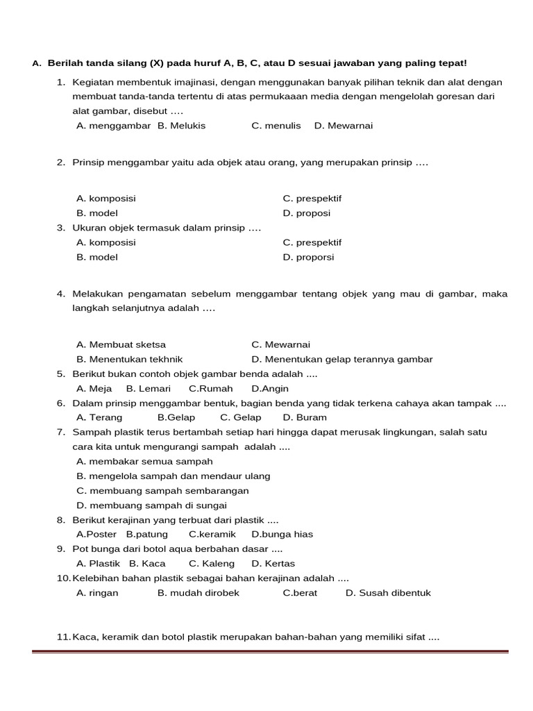 Soal STS Seni Rupa Kls 4 | PDF