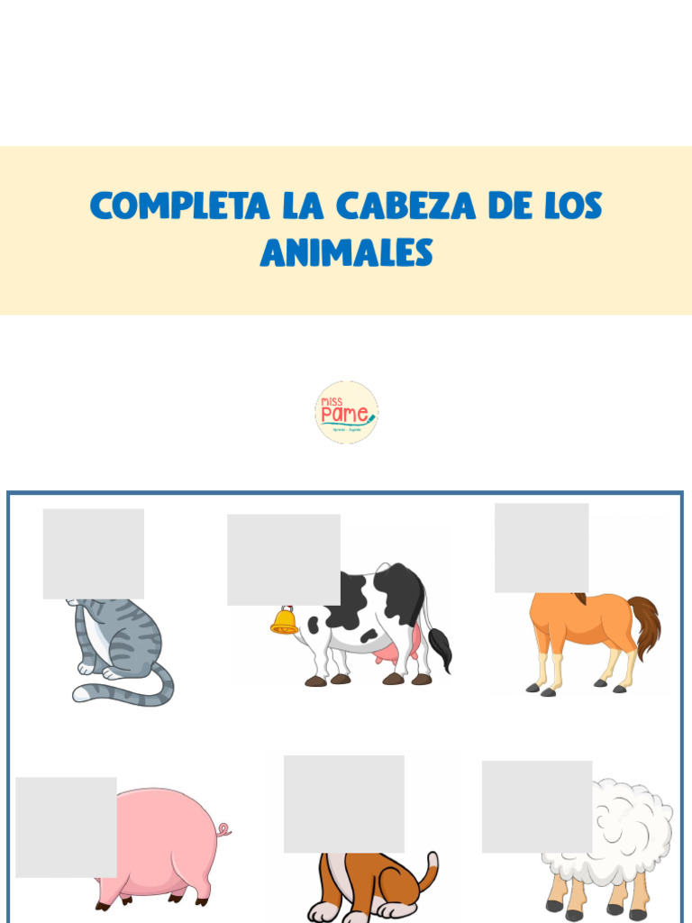 Completa La Cabeza de Los Animales - Miss Pame | PDF