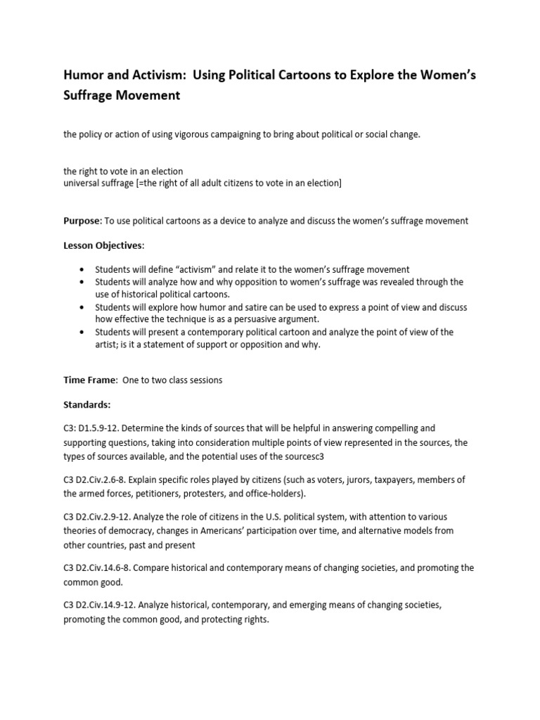 Humor and Activism Using Political Cartoons To Explore Womens Suffrage ...