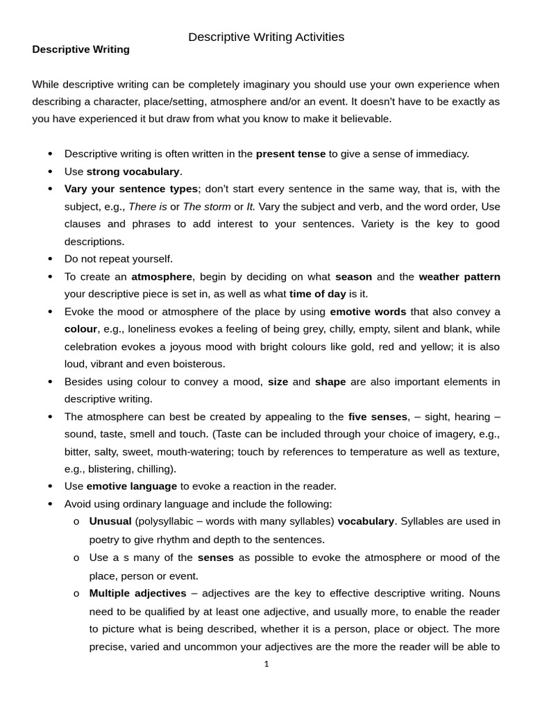 5. Descriptive Writing Activities | PDF
