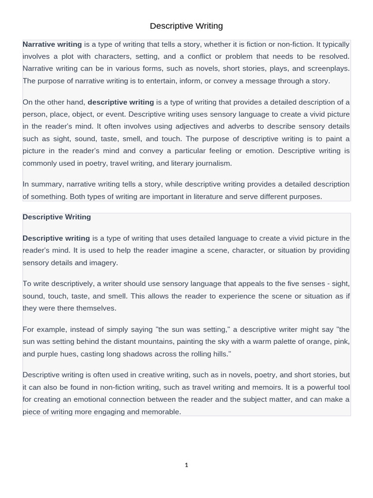 6. Descriptive Writing Study Notes | PDF