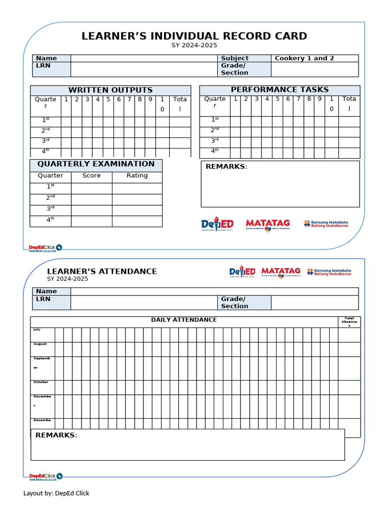 Learner's Individual Record Card (Word) (1) | PDF