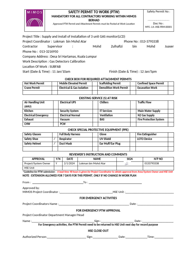 Safety Permit To Work | PDF