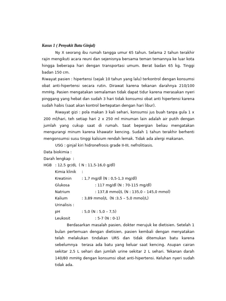 Asuhan gizi batu ginjal case1 | PDF