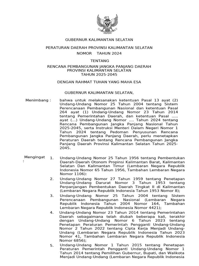 Raperda RPJPD Kalsel 2025-2045-Edit | PDF
