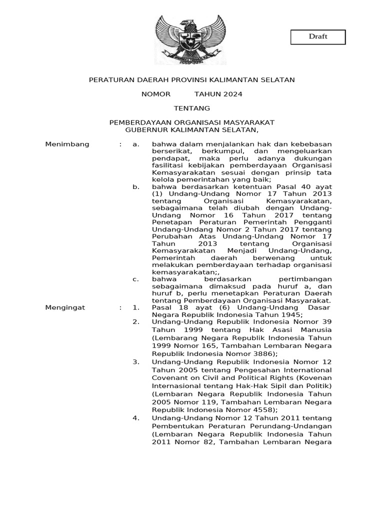 Raperda Pemberdayaan Ormas Kalsel | PDF