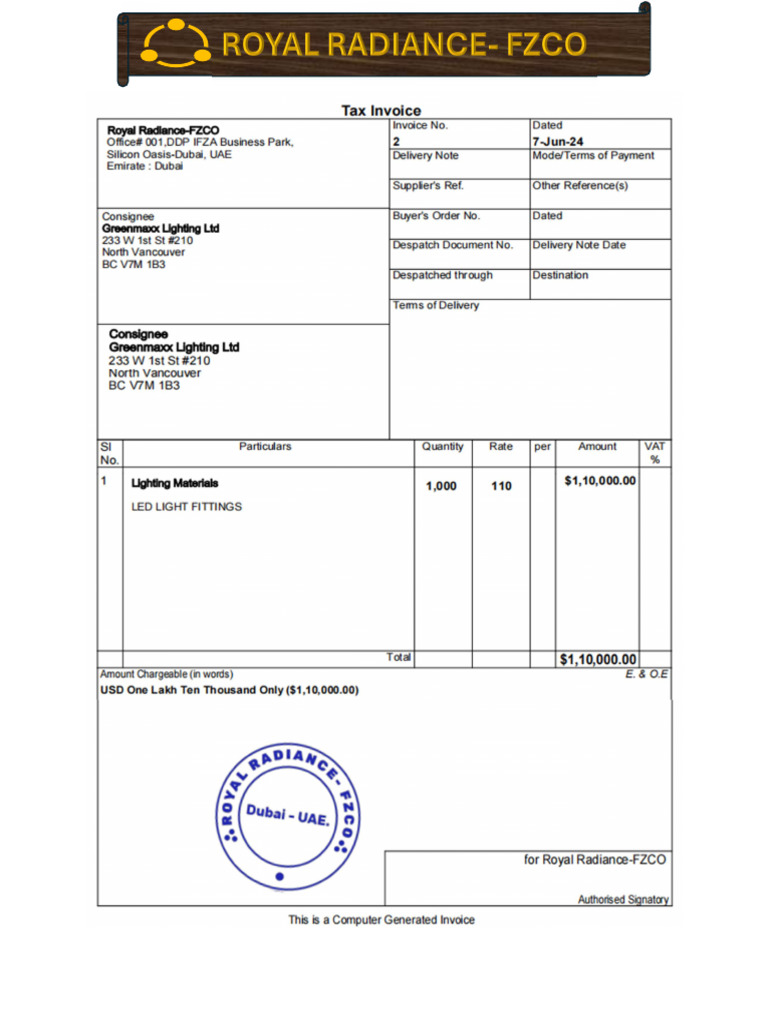 Royal Radiance Invoice New1 | PDF
