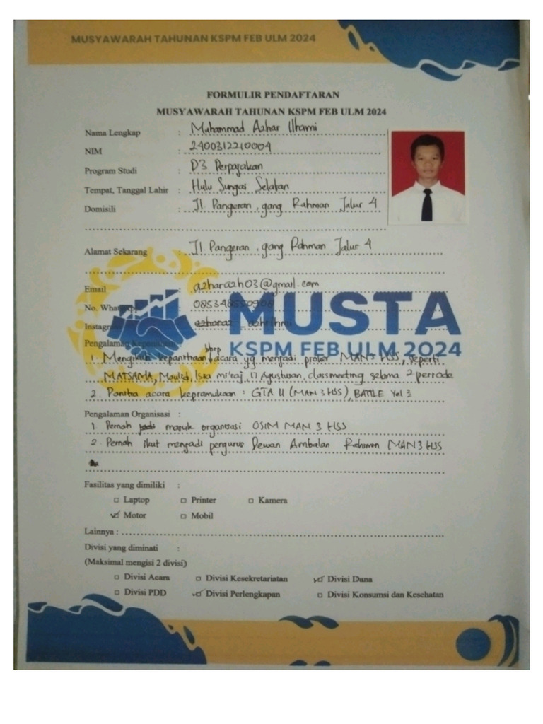 Formulir Musta KSPM Azhar | PDF