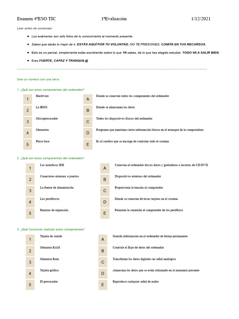 4 - ESO ExamenTIC - UD1 - UD2 - UD3 | PDF