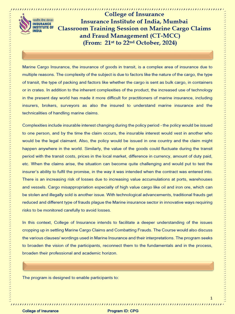 CP-89-Marine Cargo Claims and Fraud Management - CT | PDF