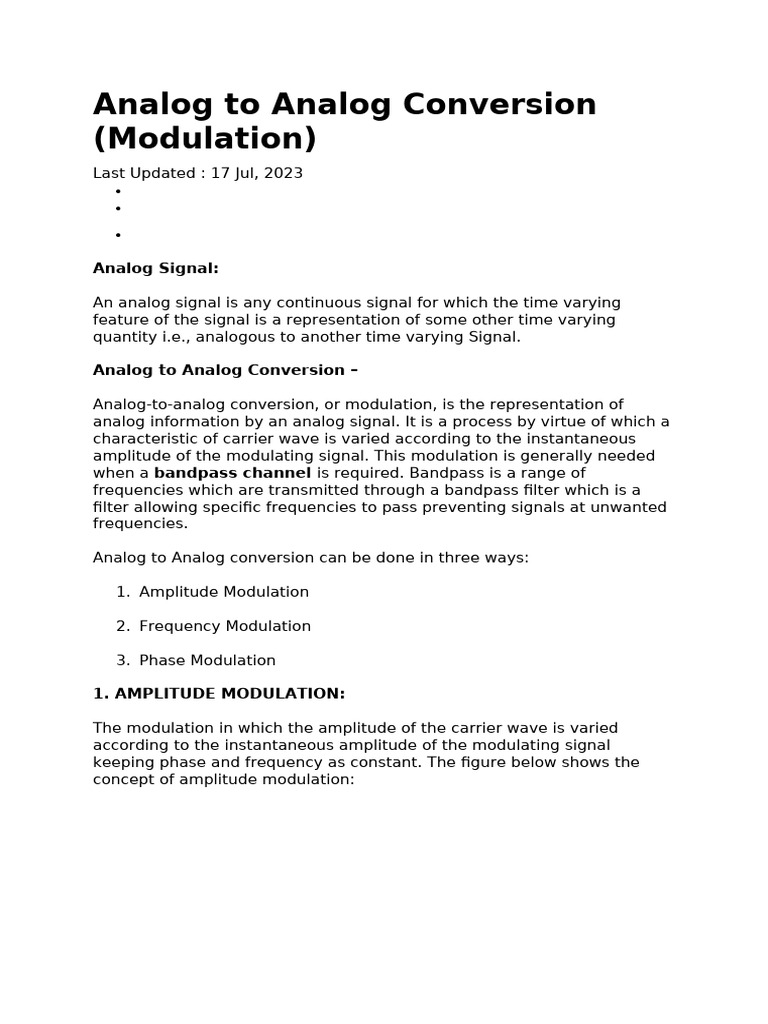 Analog To Analog Conversion Modulation Pdf