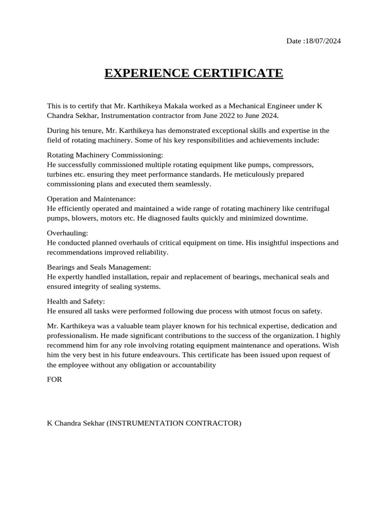 Karthikeya Certificate - Mech | PDF