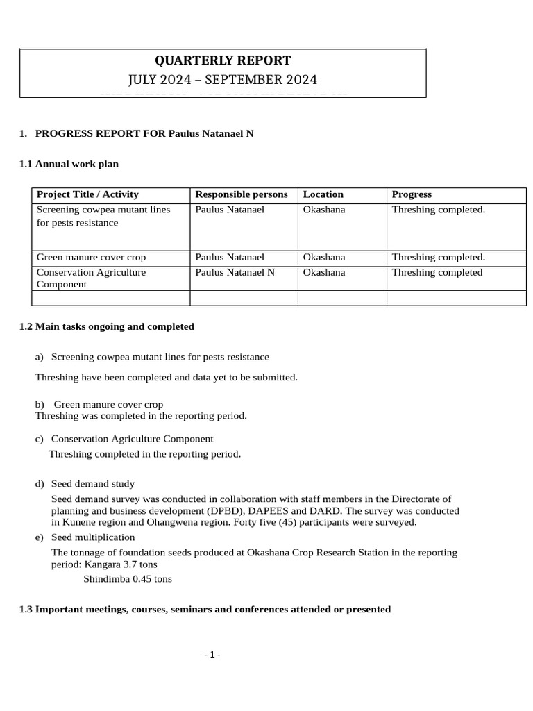 Quarterly Progress Report-J-S 2024 | PDF