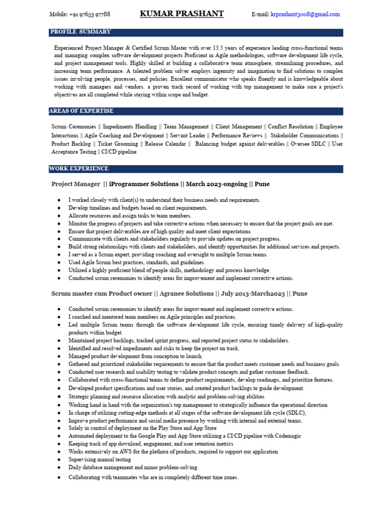 Kumar Prashant - Scrum Master | PDF