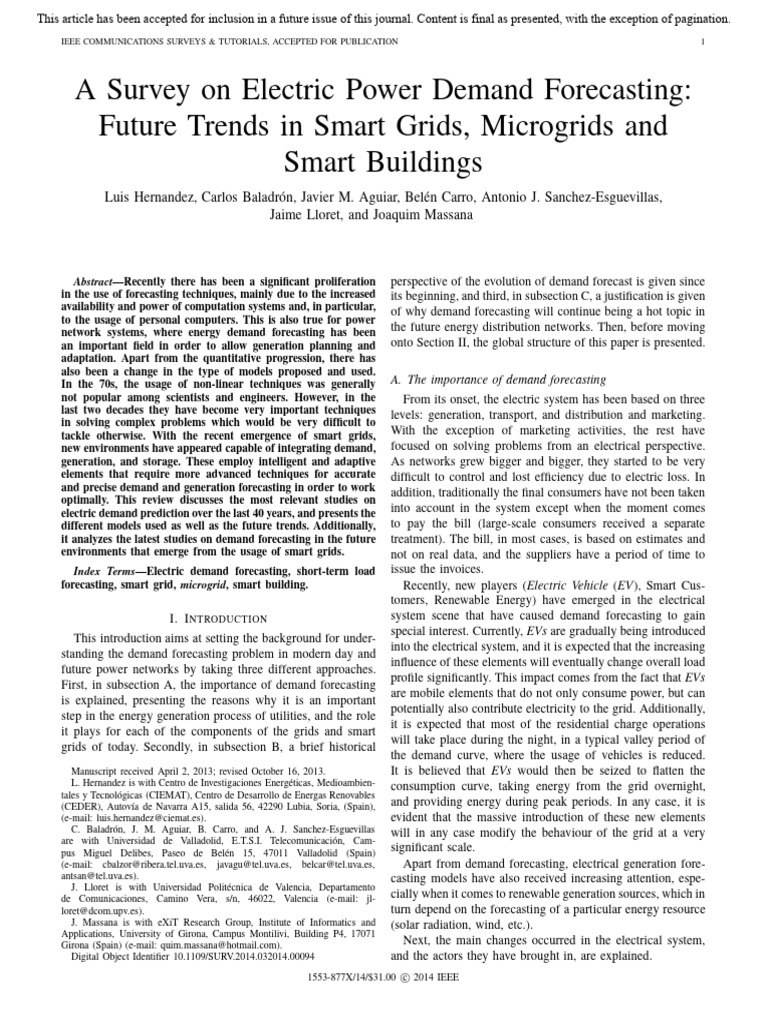 A Survey On Electric Power Demand Forecasting Pdf