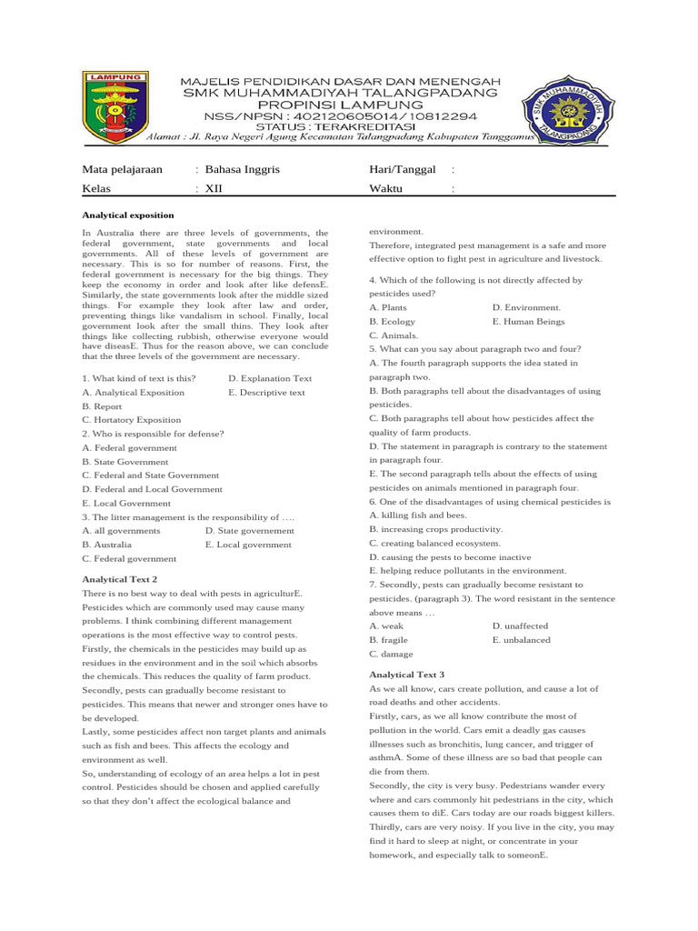 Format Soal PTS 2024 | PDF