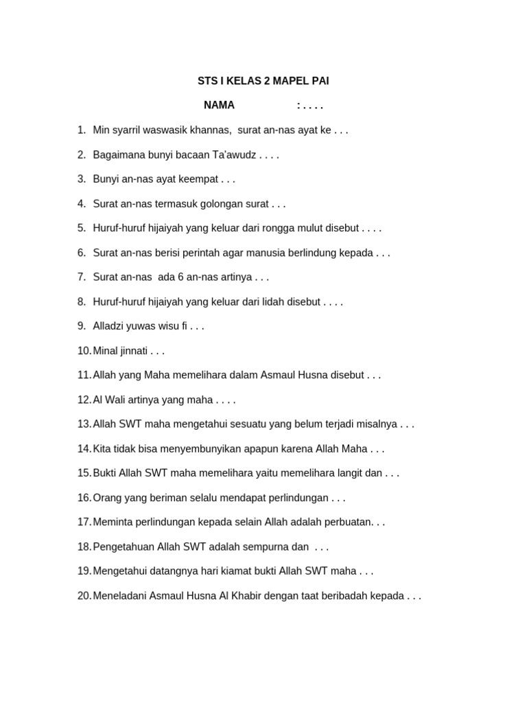 Kelas 2 STS Pai | PDF