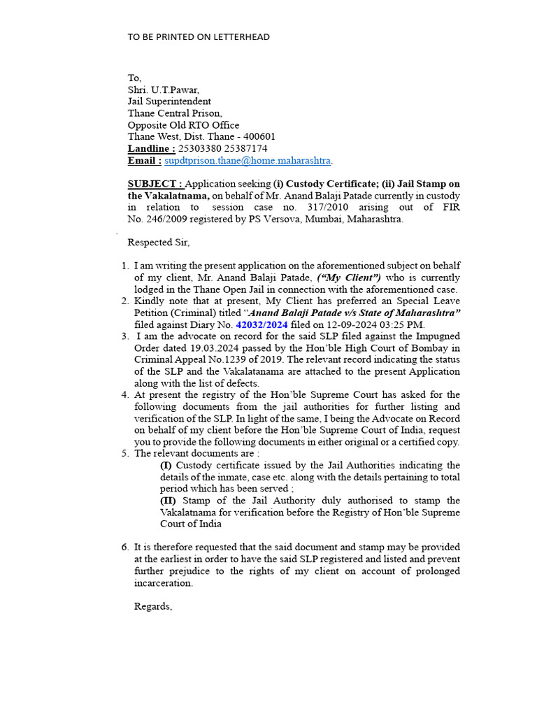Application For Stamp and Custody Certificate | PDF