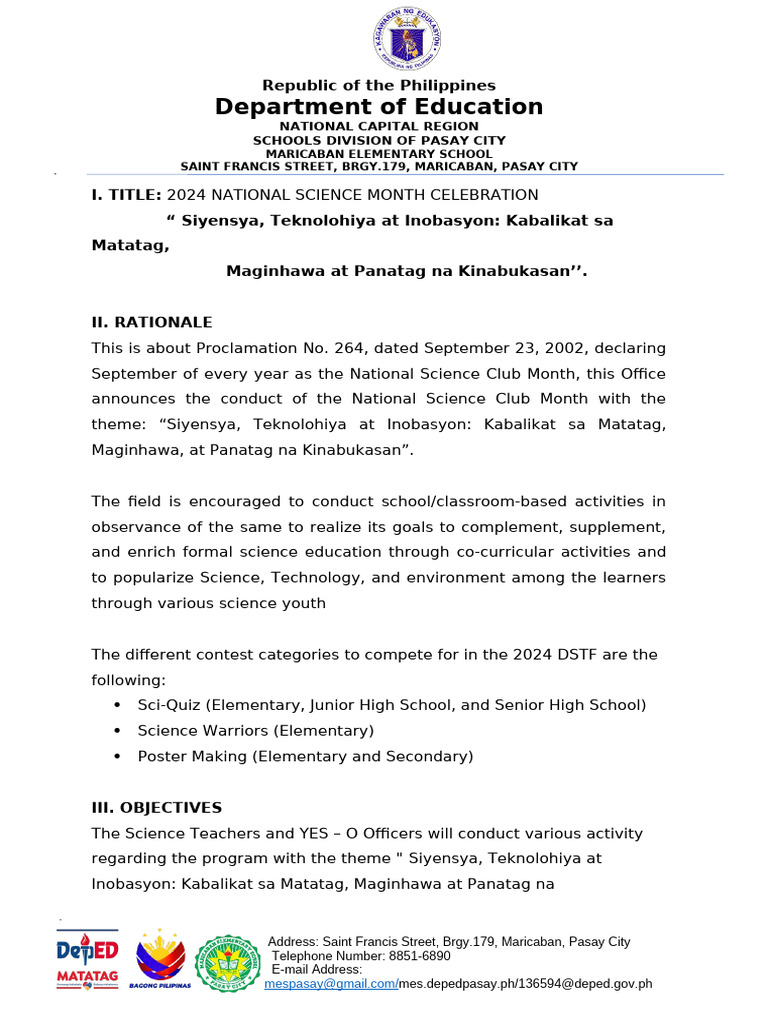2024 National Science Month Activities | PDF | Science | Social Science