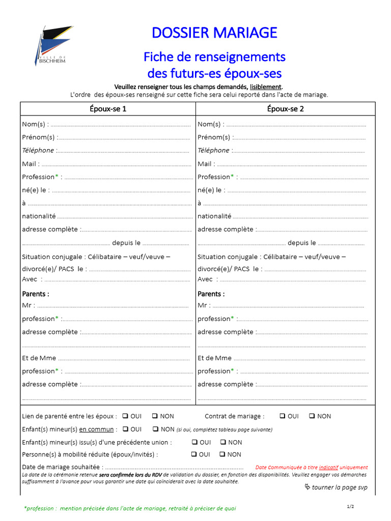 Fiche de Renseignement Mariage 01 | PDF