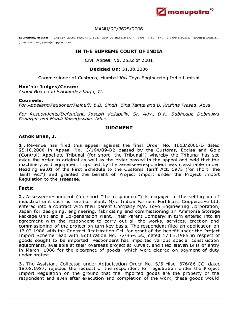 Commissioner of Customs Mumbai Vs Toyo EngineeringS060645COM62948 | PDF