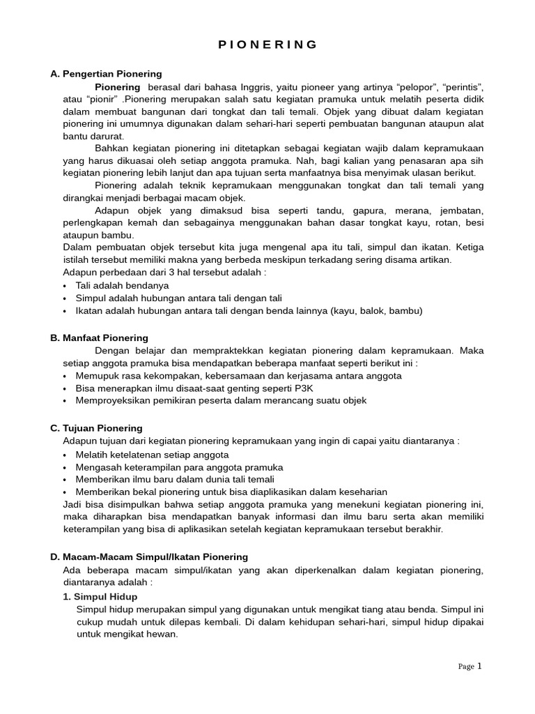 Materi Pionering Bindep 2024 | PDF