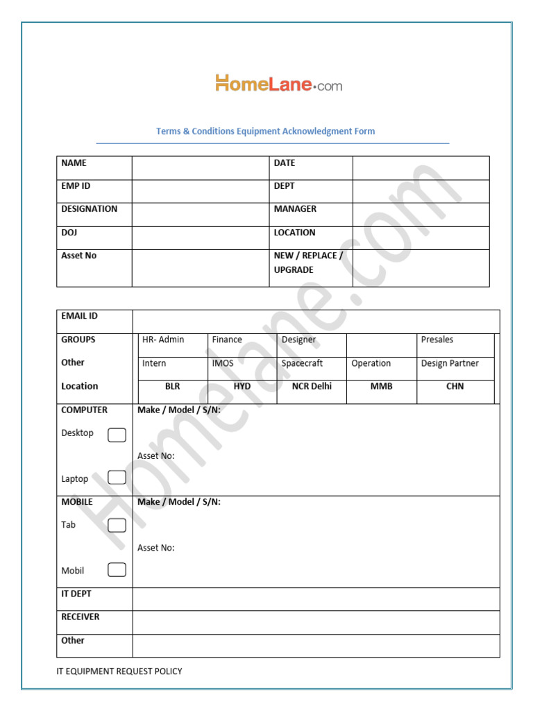 IT Asset Request Form - Homelane | PDF