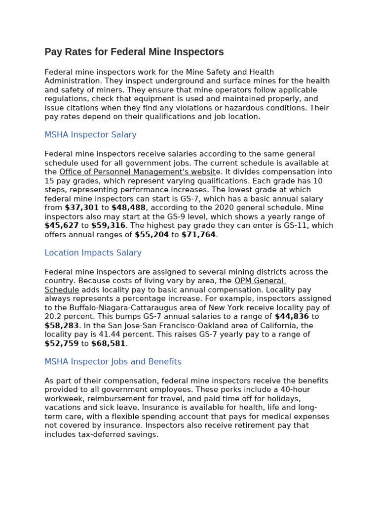 Federal Mine Inspector | PDF | Cost Of Living | Business