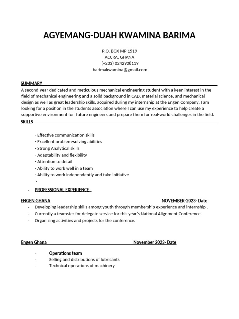 Agyemang-Duah, Kwamina Barima CV | PDF