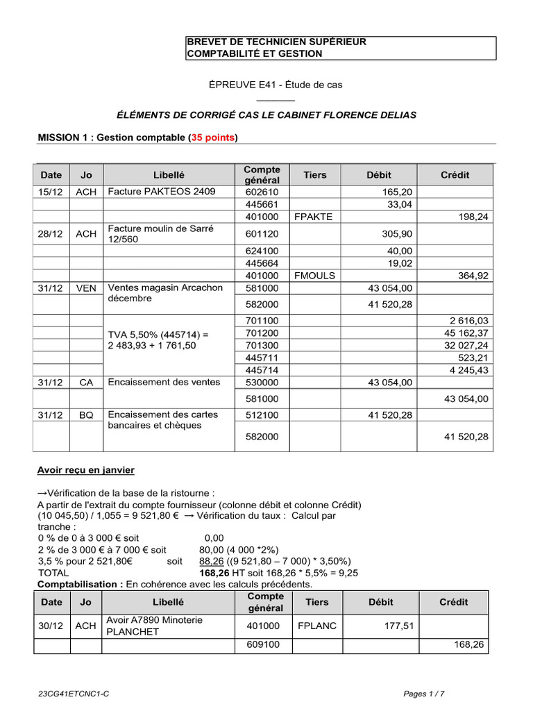 Bts CG E41 Delias2023 Corrige | PDF