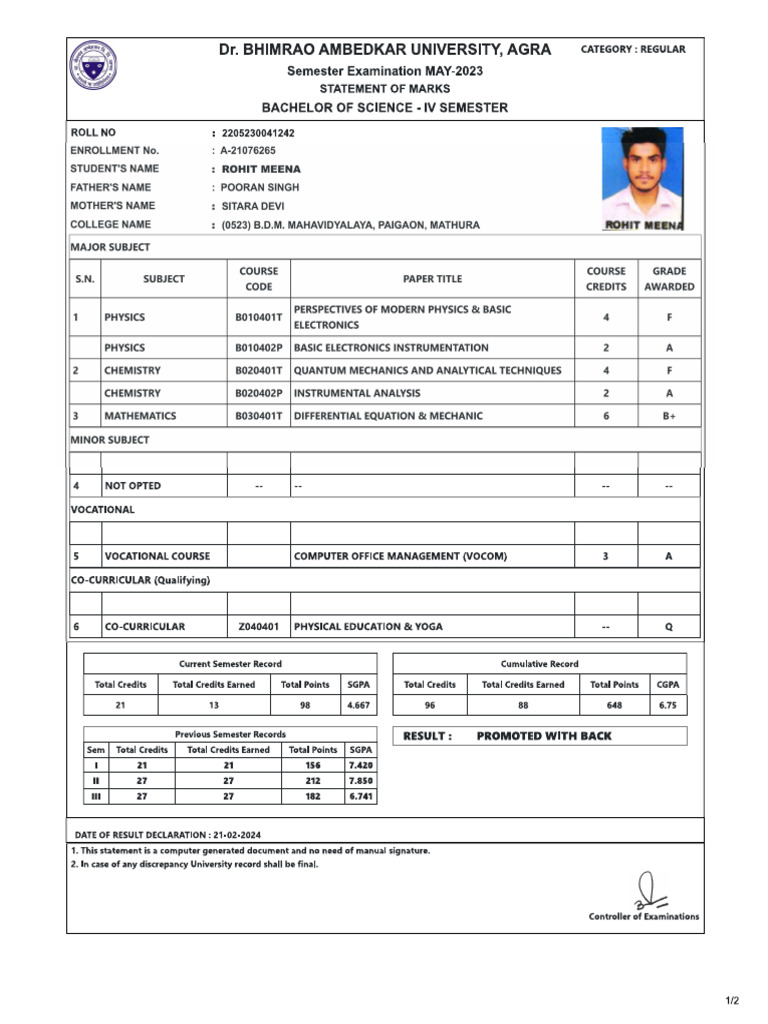 BSC 4th Sem Result | PDF